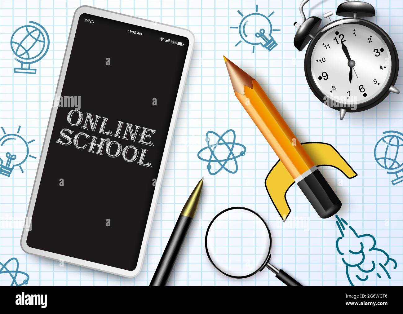 Online school vector design. Online school text in mobile phone device ...