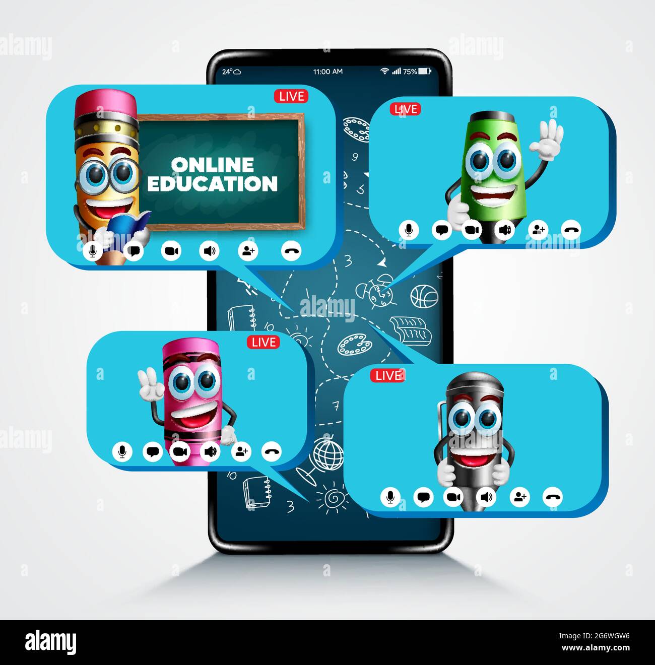 Online education video meeting vector design. Live conference class in ...