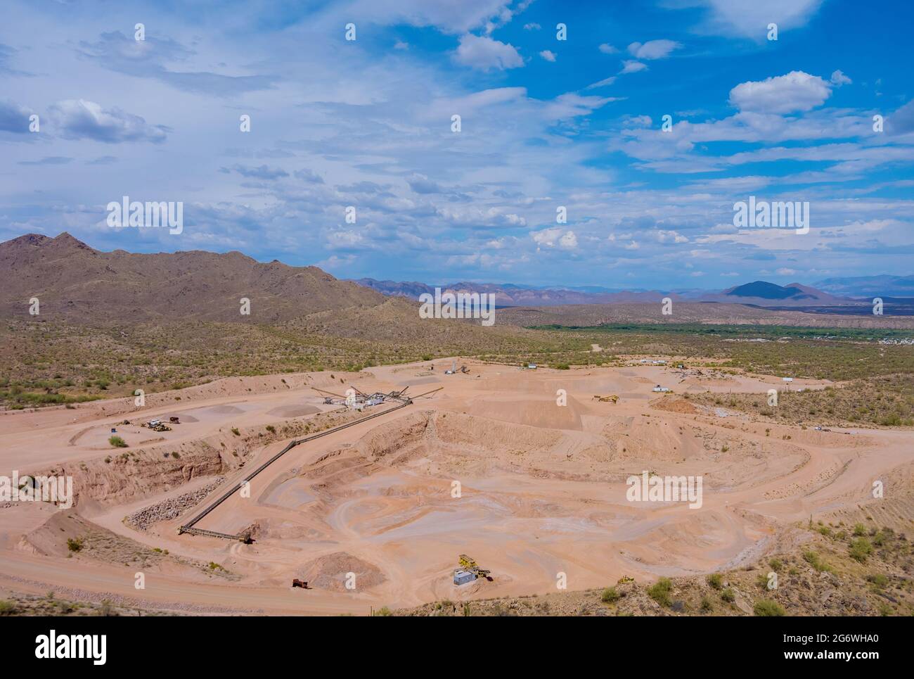 Arizona desert view as mining from above aerial view of excavator in ...