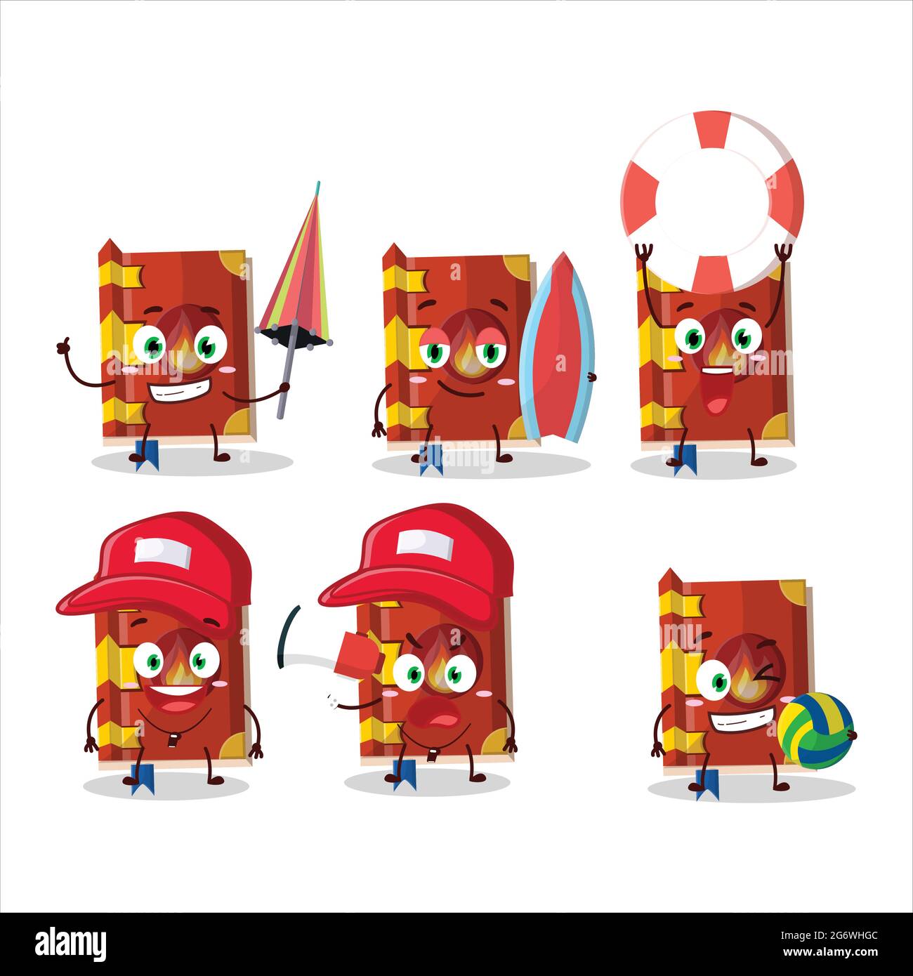 Happy Face fire book of magic cartoon character playing on a beach ...