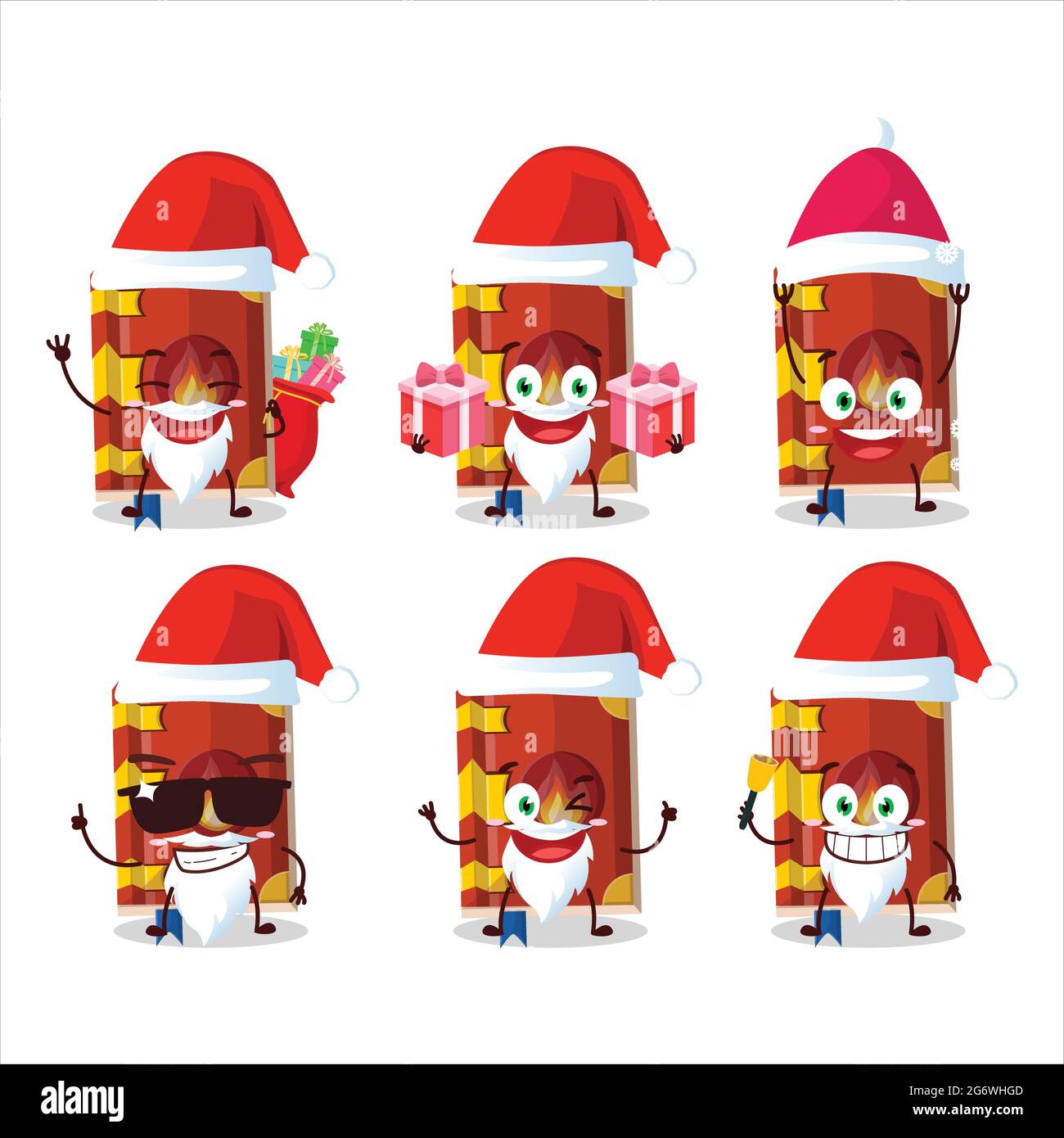 Santa Claus emoticons with fire book of magic cartoon character. Vector ...