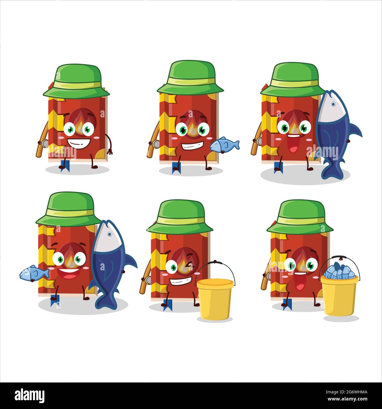 A fisherman fire book of magic cartoon picture catch a big fish. Vector ...