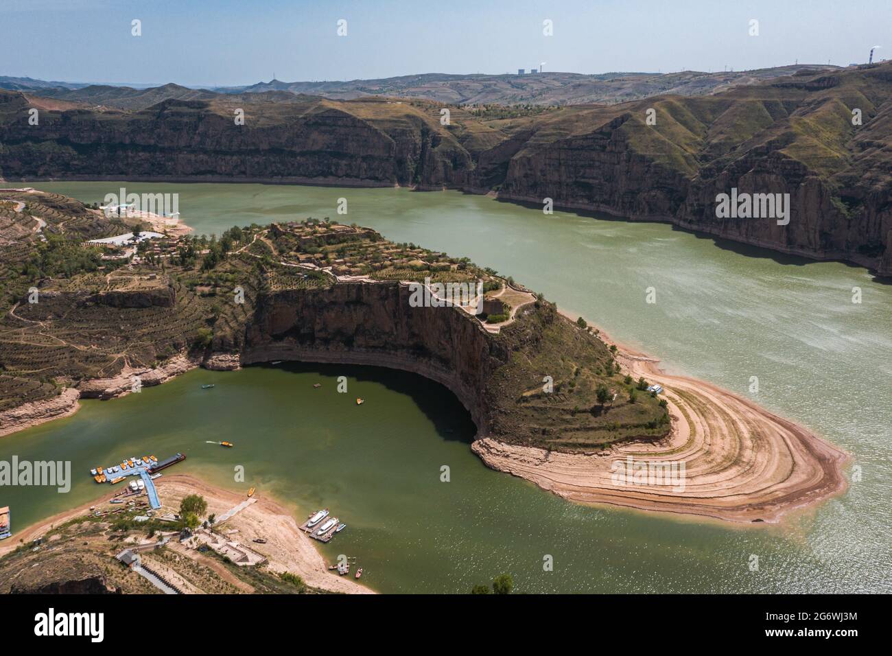 Aerial view of Yellow River source Scenery in Lao Niu Wan, Laoniu Bay ...