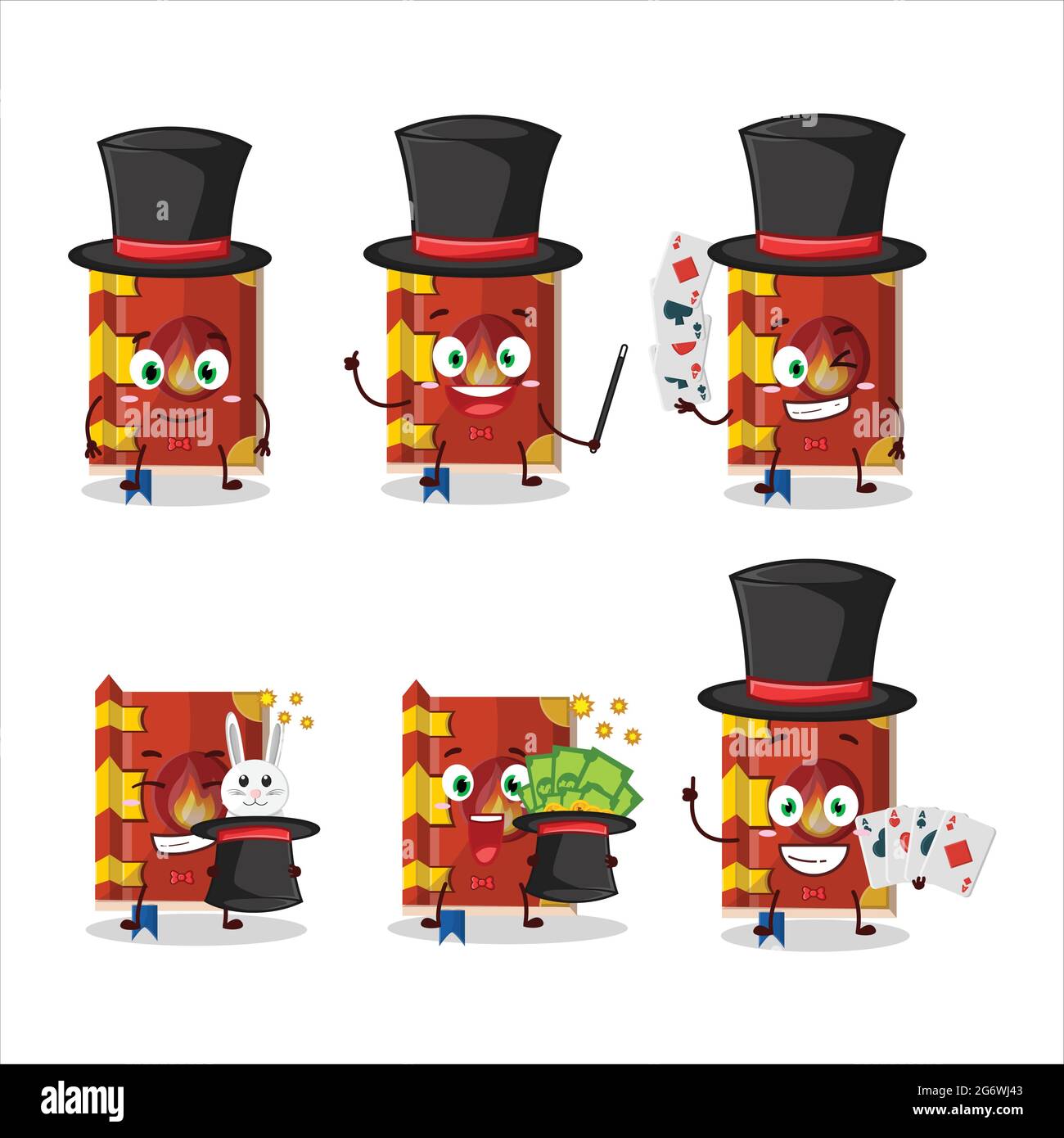 A fire book of magic Magician cartoon character perform on a stage ...