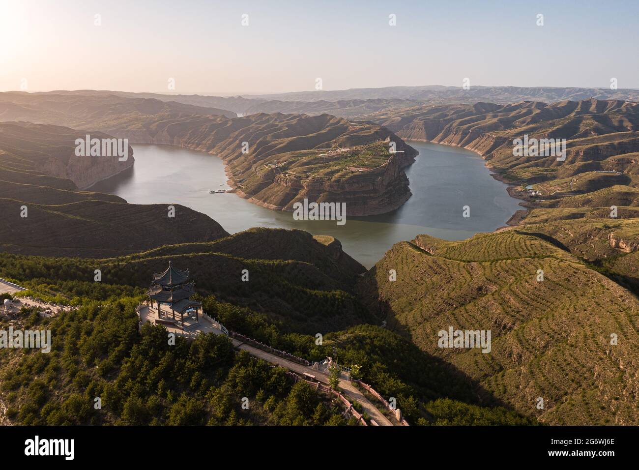 Aerial view of Yellow River source Scenery in Lao Niu Wan, Laoniu Bay ...
