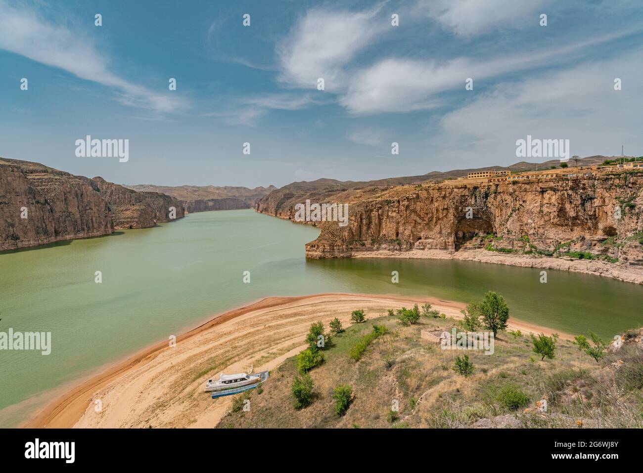 Aerial view of Yellow River source Scenery in Lao Niu Wan, Laoniu Bay ...