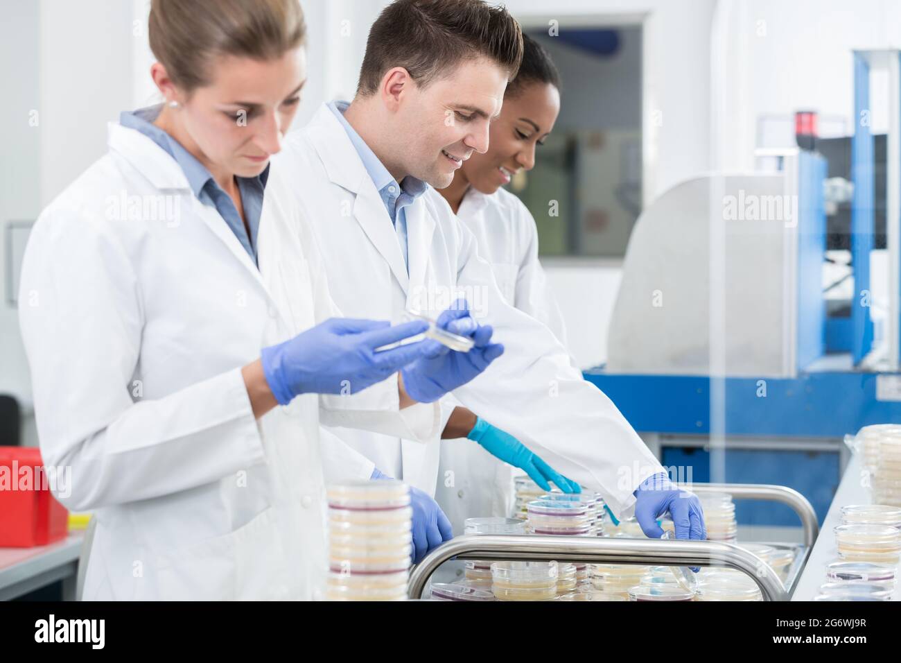 Group of researchers using scientific technology for test of germ ...