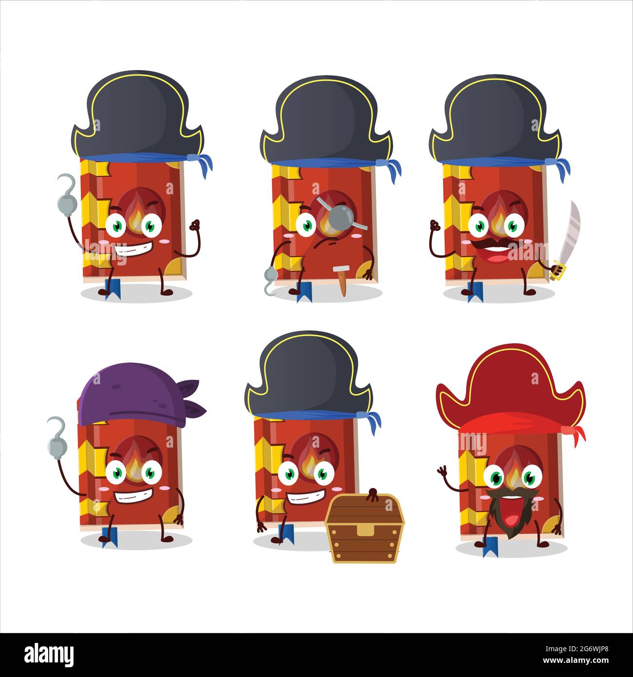 Cartoon character of fire book of magic with various pirates emoticons ...