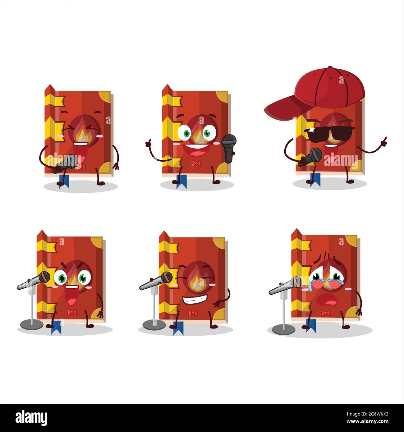 A Cute Cartoon design concept of fire book of magic singing a famous ...