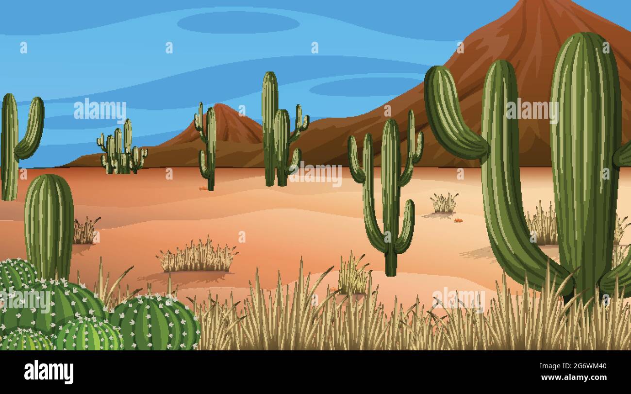 Desert forest landscape at daytime scene with various desert plants ...