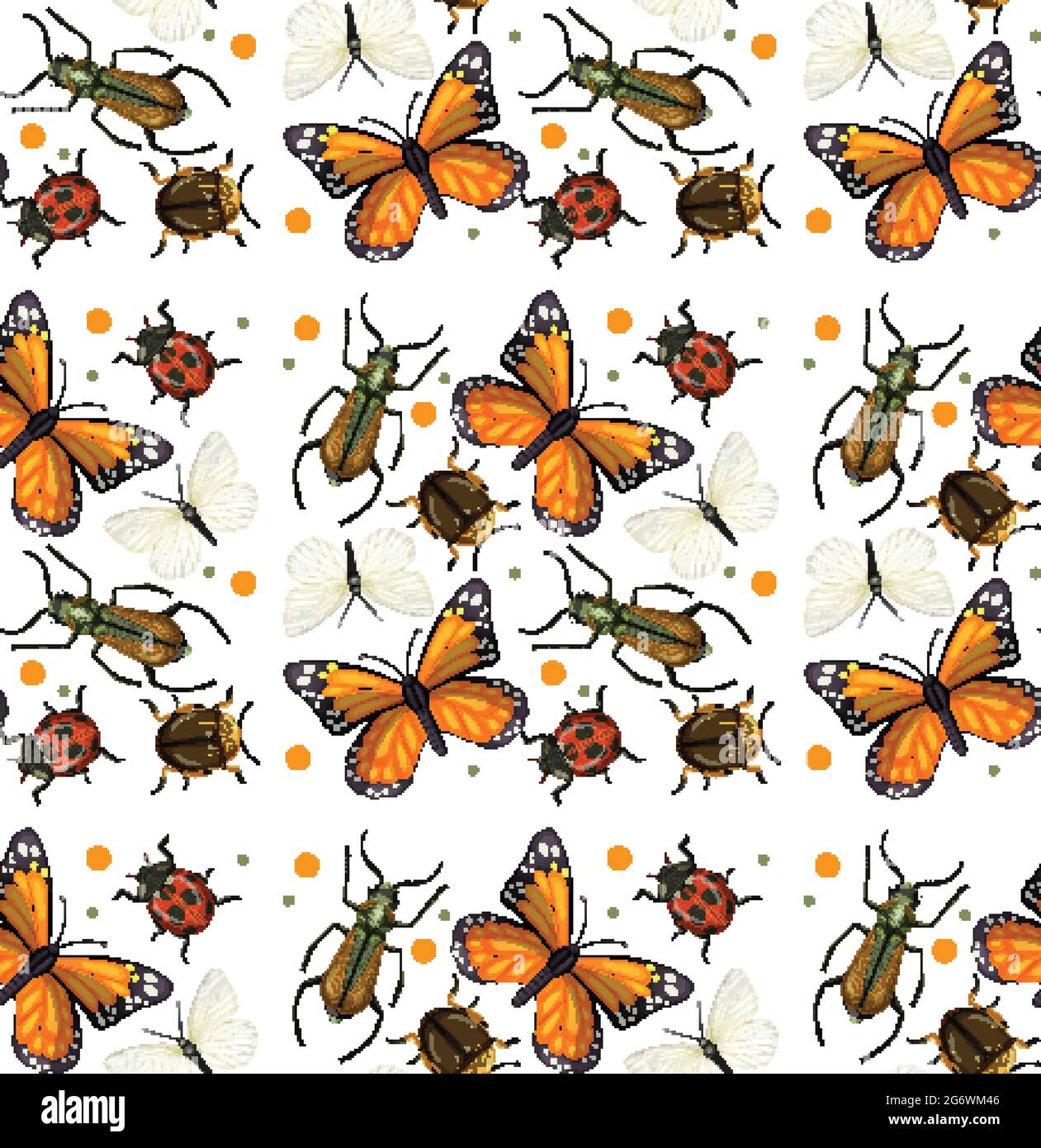 Seamless pattern with many insects on white background illustration ...