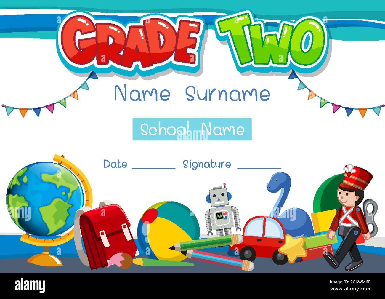 Grade two diploma or certificate template illustration Stock Vector ...