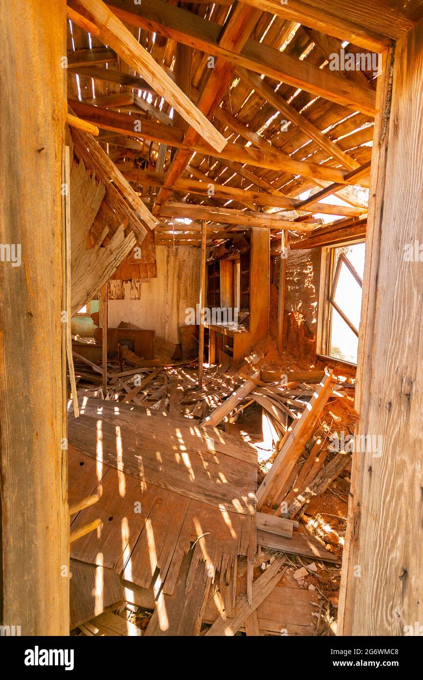 interior of Old derelict gas station in the Ghost Town of Glenrio Texas ...