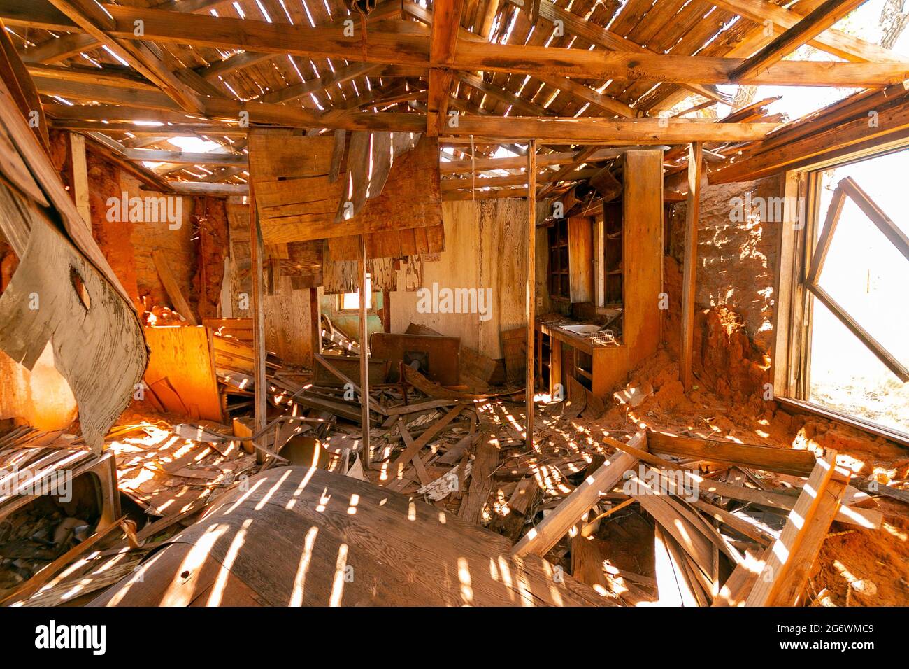 interior of Old derelict gas station in the Ghost Town of Glenrio Texas ...