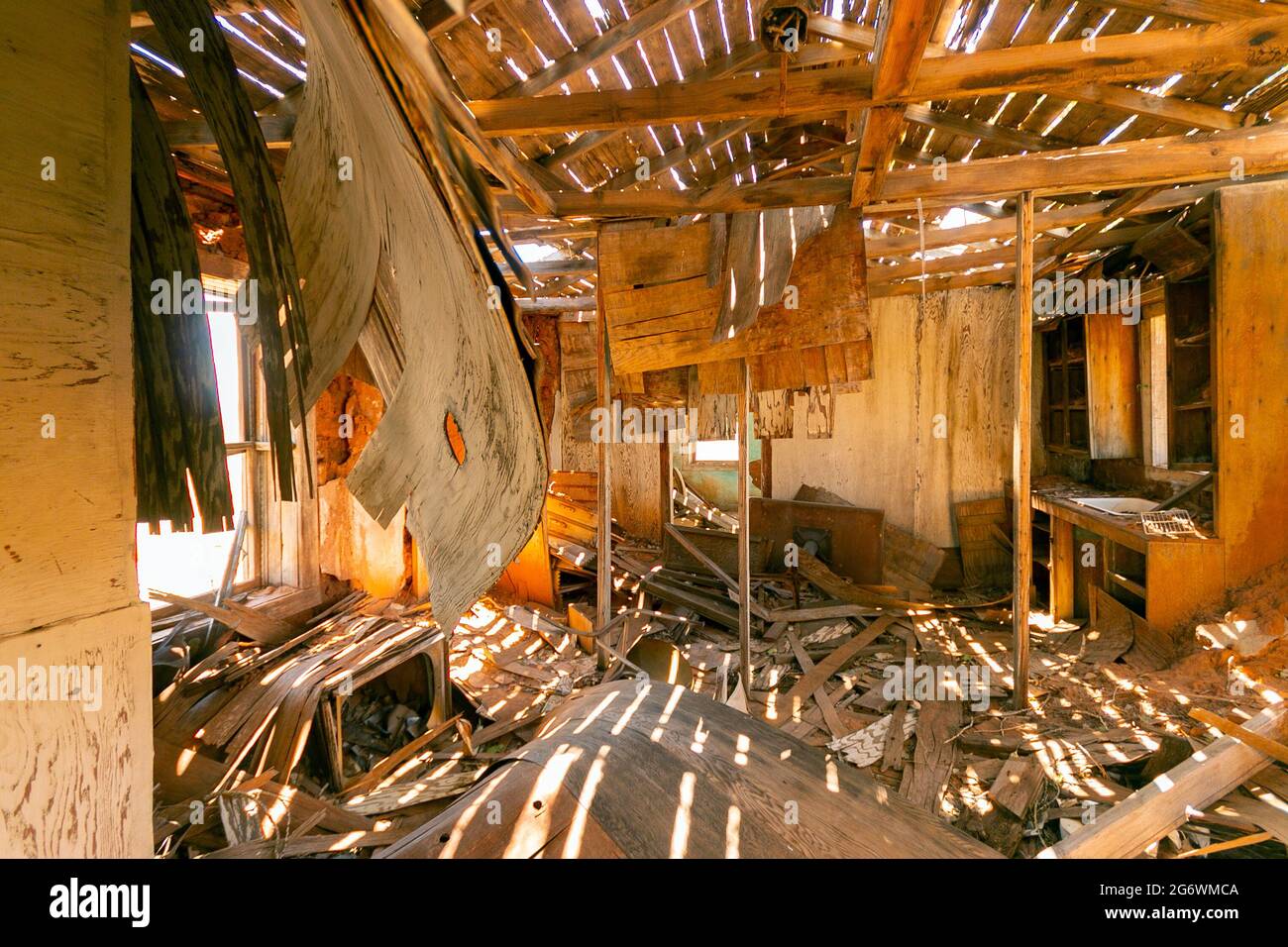 interior of Old derelict gas station in the Ghost Town of Glenrio Texas ...