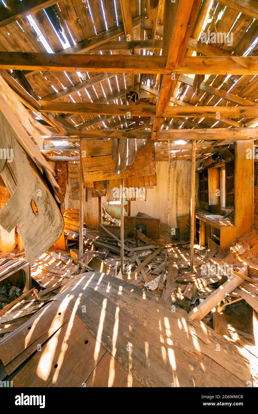 interior of Old derelict gas station in the Ghost Town of Glenrio Texas ...
