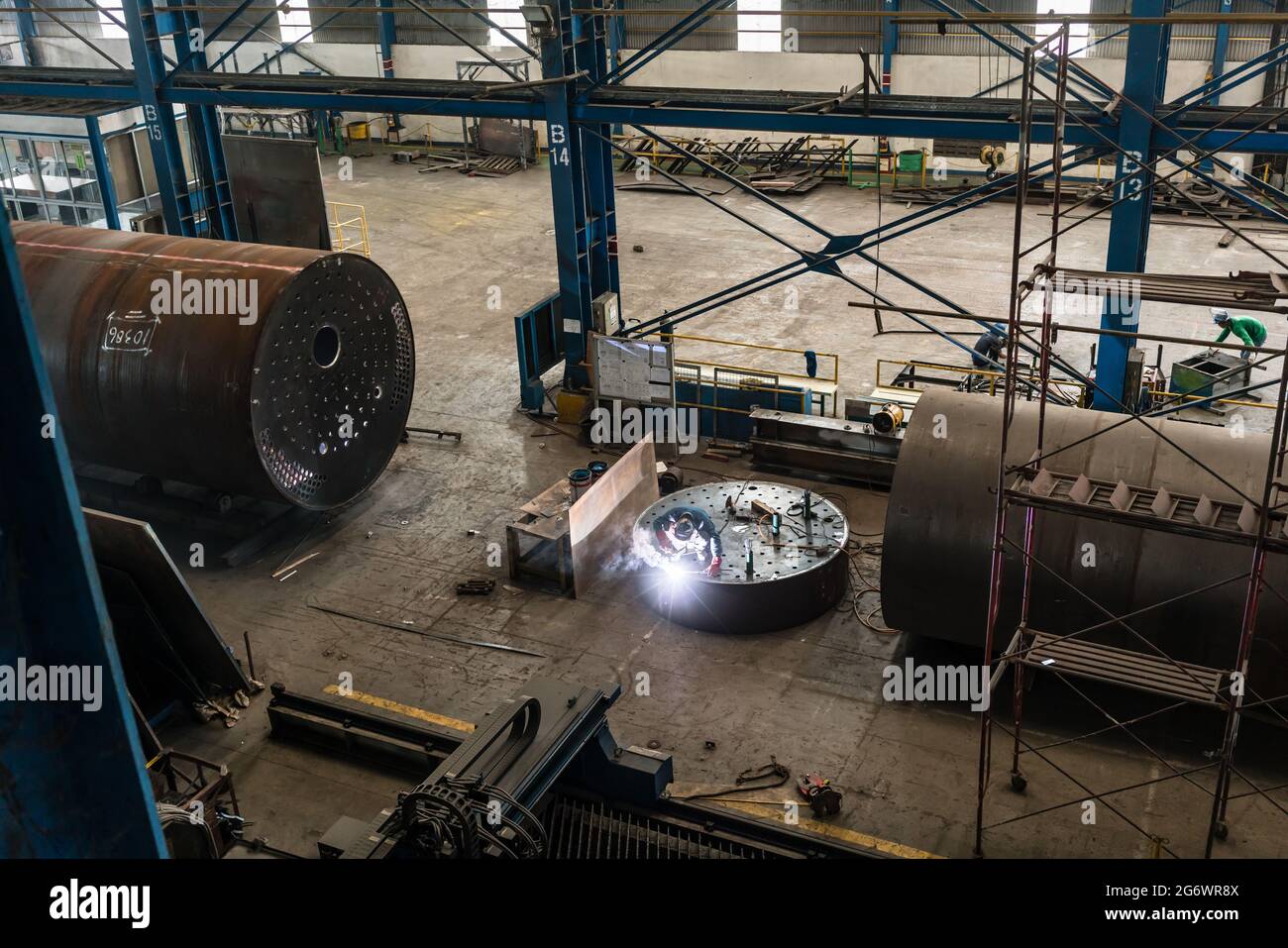 High-angle view of the interior of a factory manufacturing industrial ...