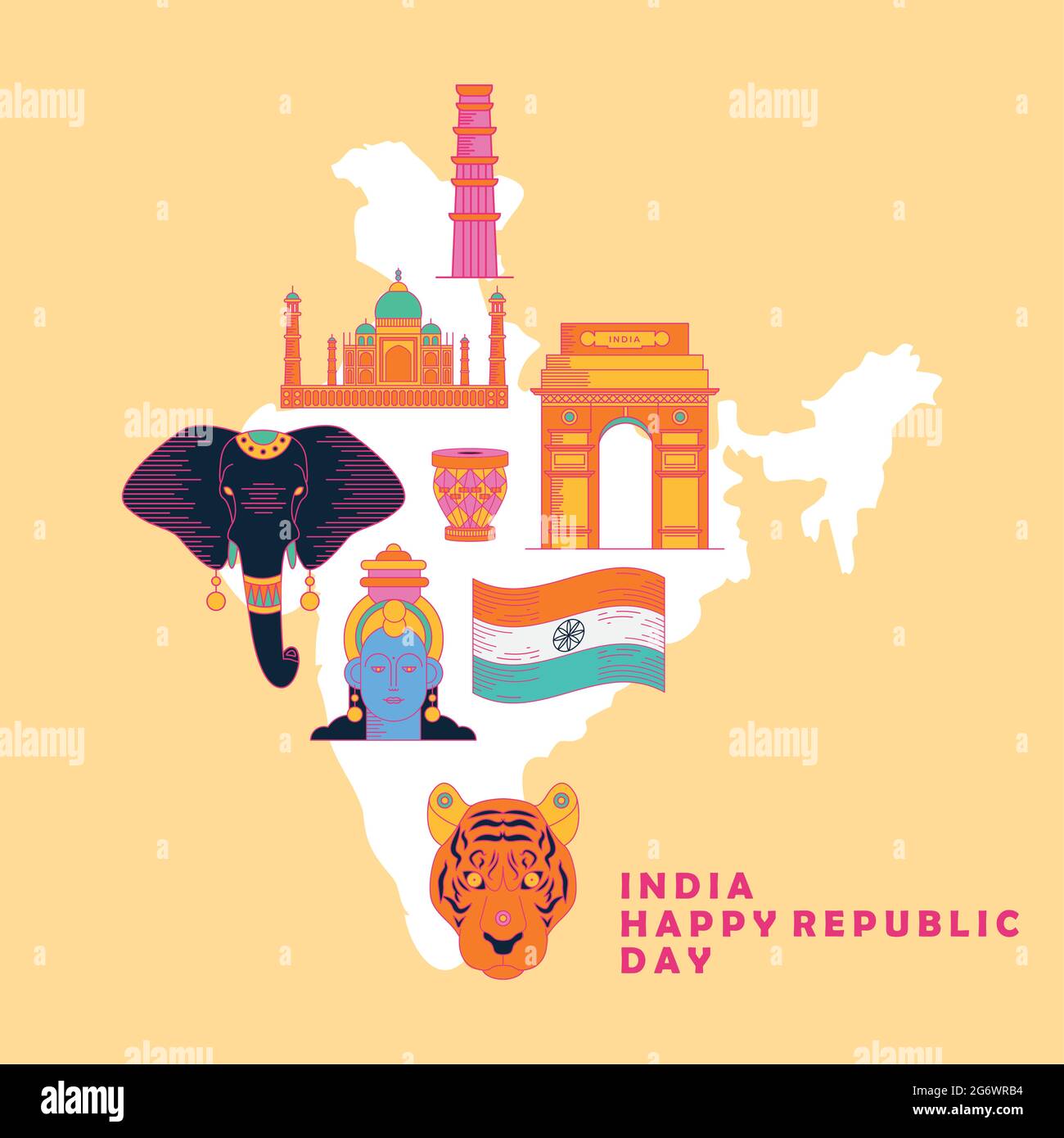 india happy republic day banner with map and landmarks Stock Vector ...