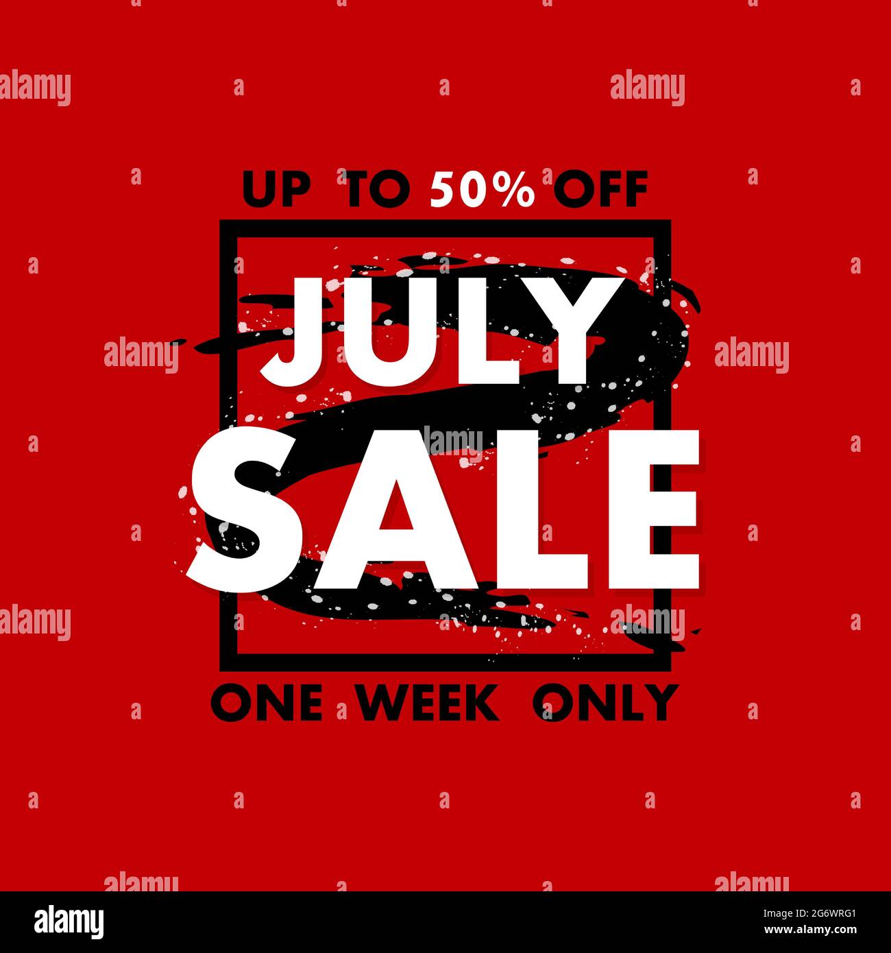 Card with July sale banner on red background for promotion design. Sale ...