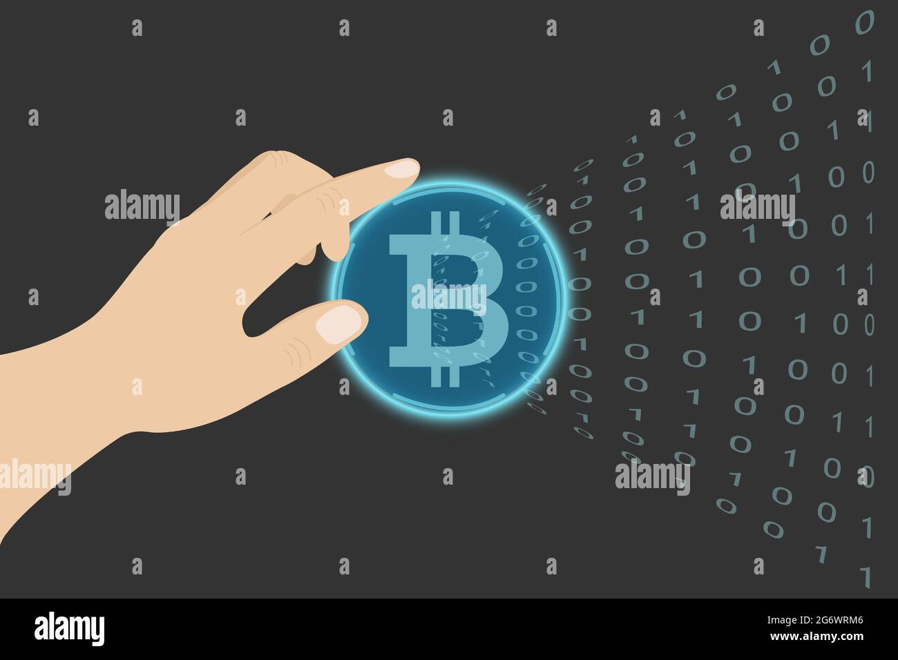 Hand presses a button with bitcoin. Abstract button. Vector design ...