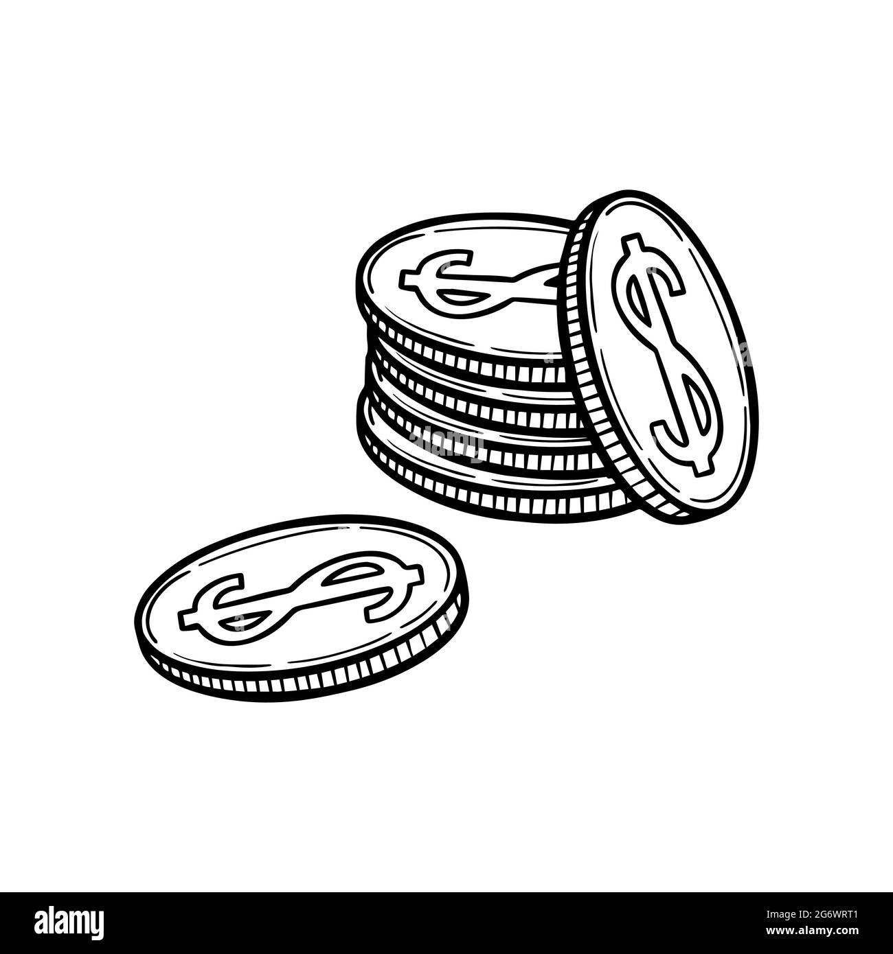 A stack of coins in sketchy vintage style. Vector illustration Stock ...