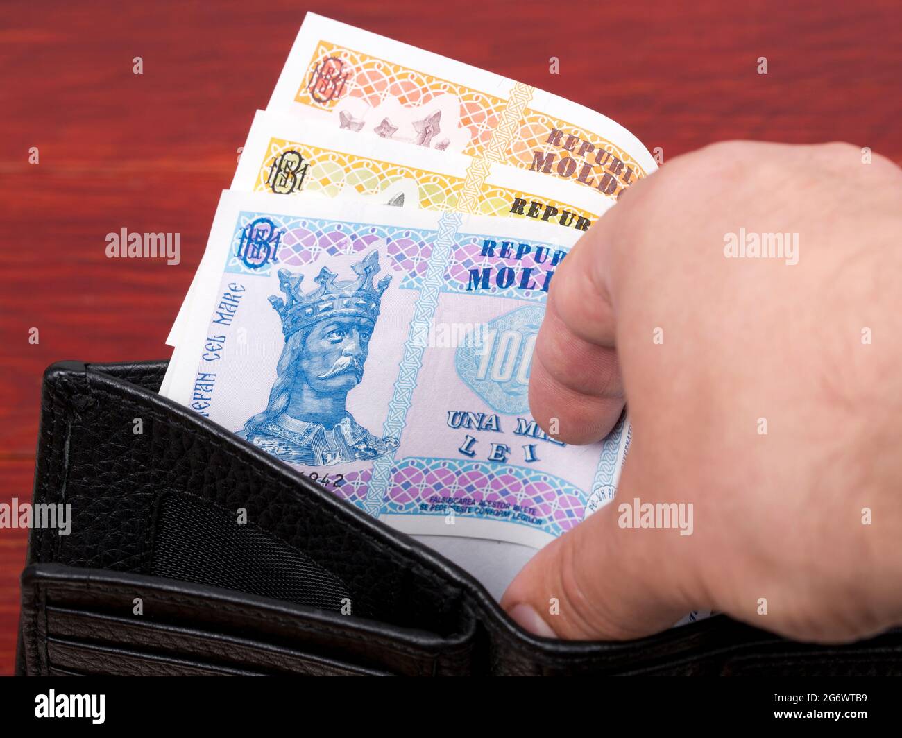 Moldovan money - leu in the black wallet Stock Photo - Alamy