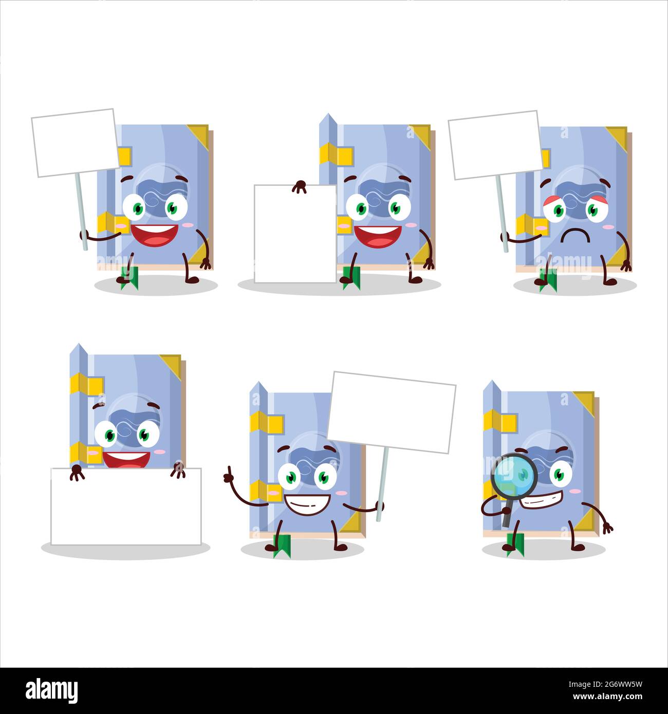 Air book of magic cartoon character bring information board. Vector ...