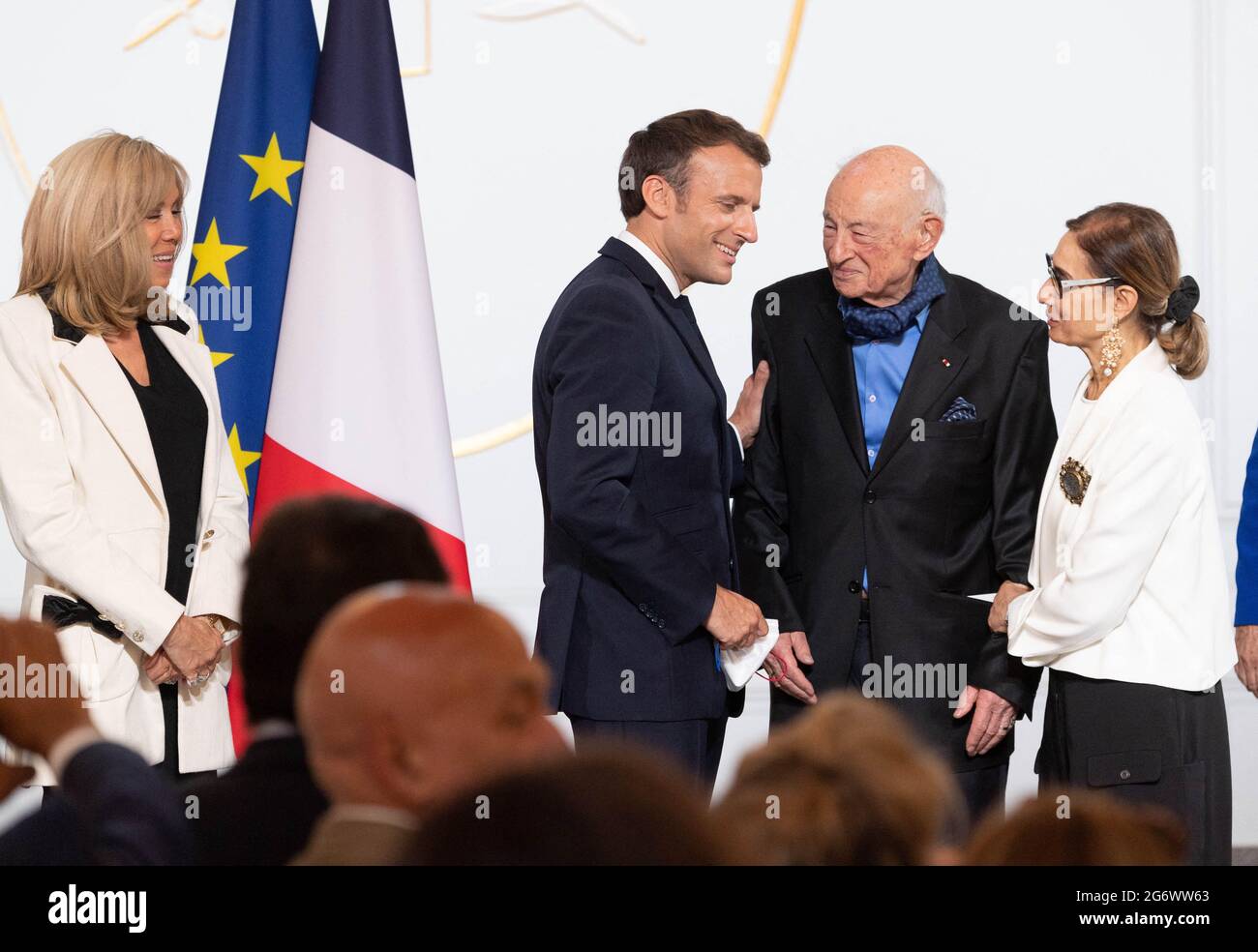 Paris, Francel July 8, 2021. Brigitte and President Emmanuel Macron ...