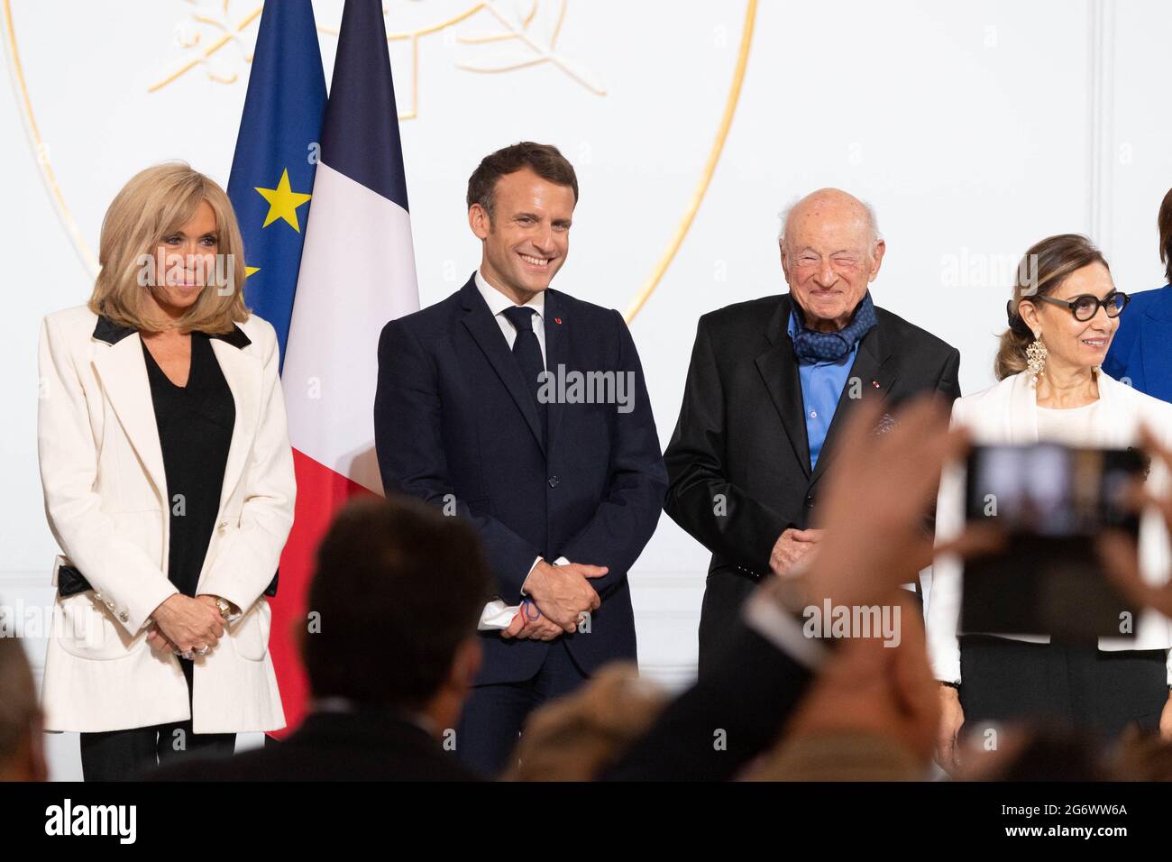Paris, Francel July 8, 2021. Brigitte and President Emmanuel Macron ...