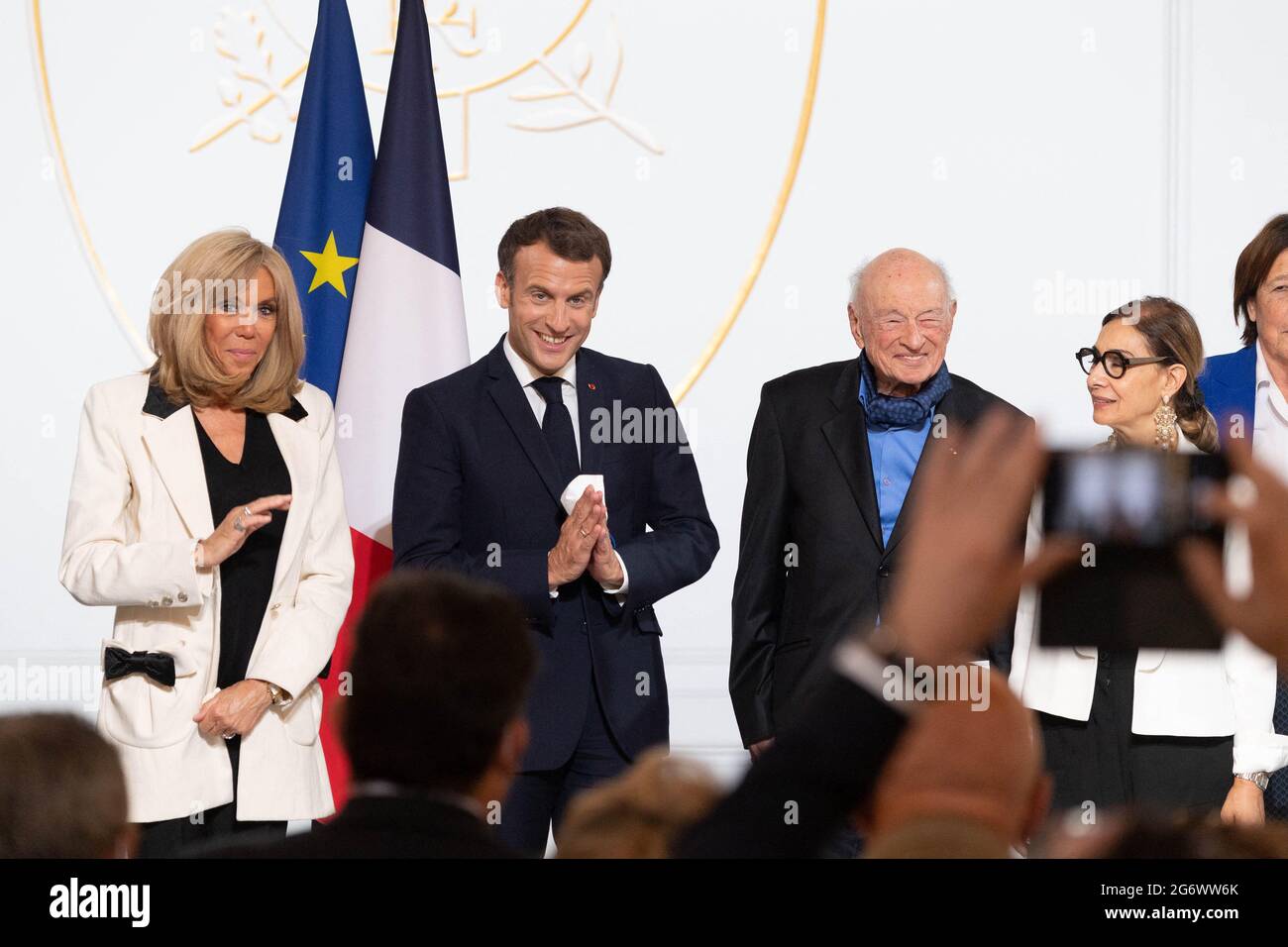Paris, Francel July 8, 2021. Brigitte and President Emmanuel Macron ...