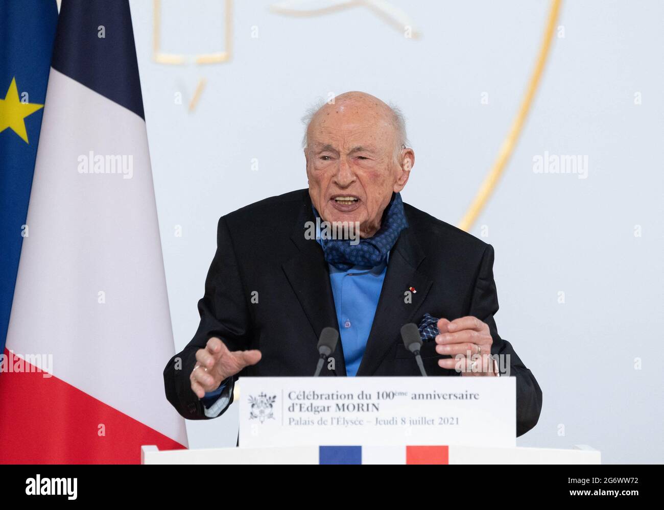Paris, Francel July 8, 2021. Edgar Morin attending a ceremony to ...