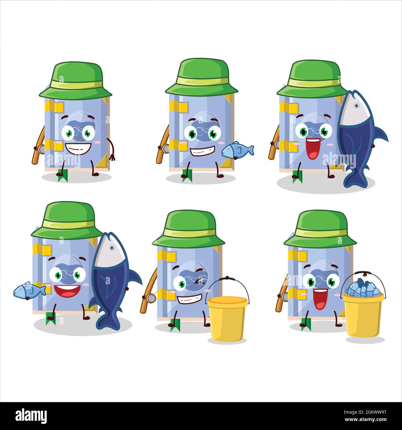 A fisherman air book of magic cartoon picture catch a big fish. Vector ...