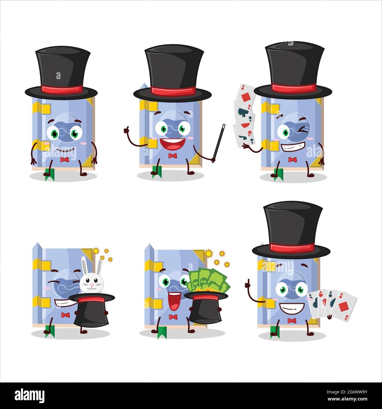 A air book of magic Magician cartoon character perform on a stage ...