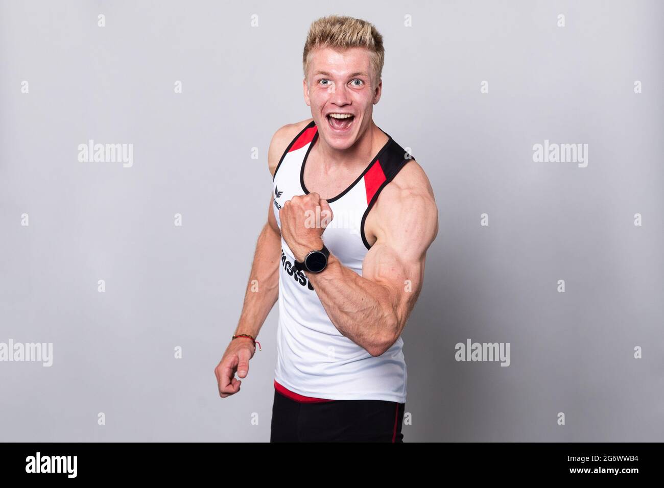 Potsdam, Germany. 20th May, 2020. Canoeist Jacob Schopf gestures at the ...