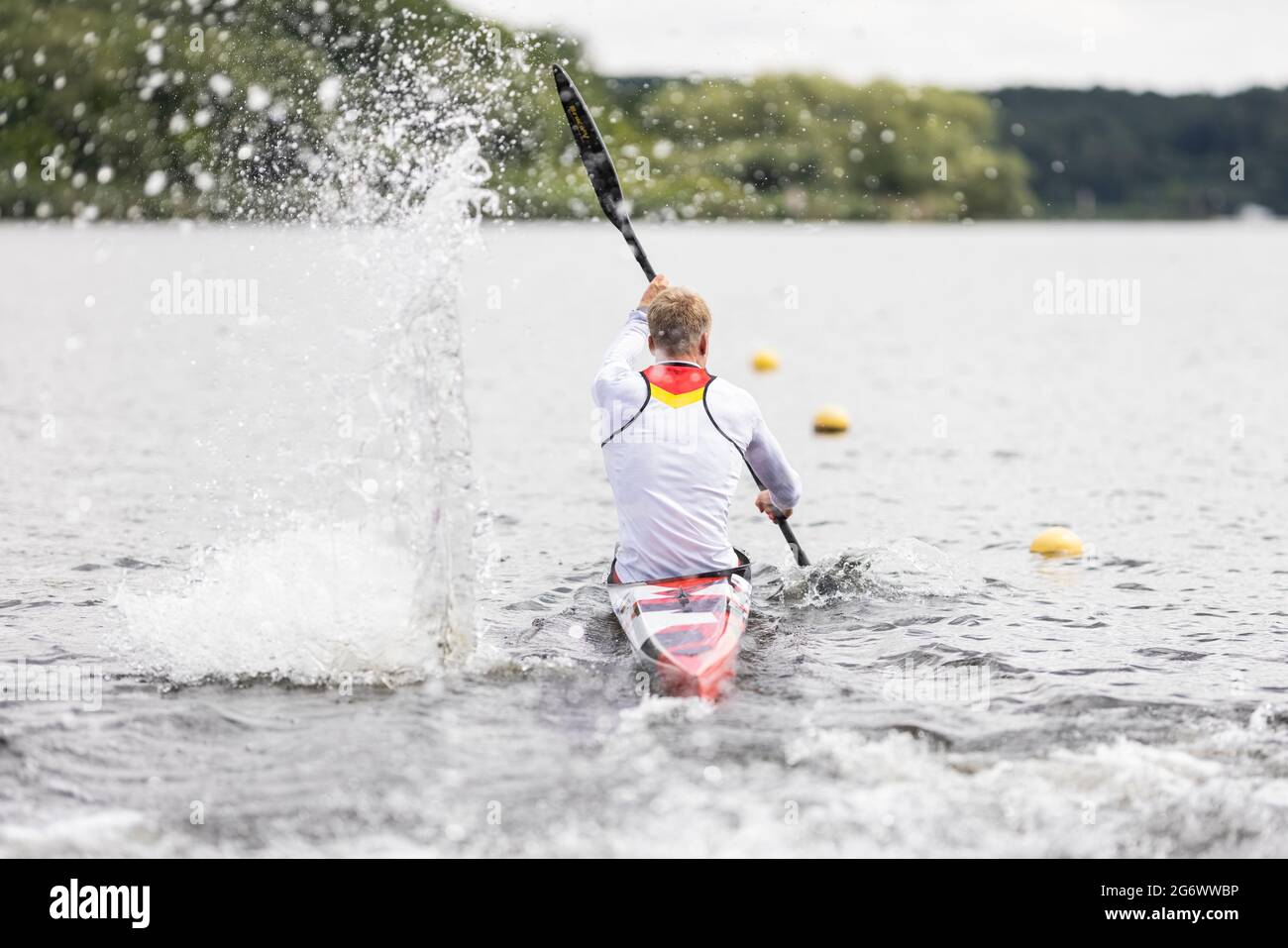 05 July 2021, Brandenburg, Potsdam: Canoeist Jacob Schopf paddles his ...