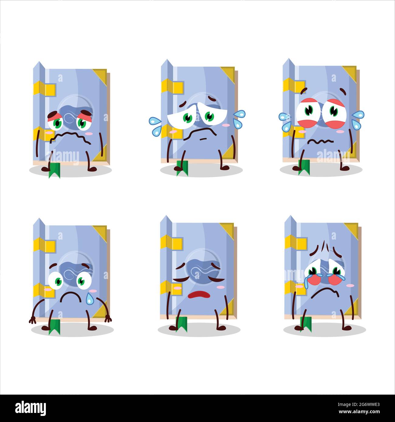 Air book of magic cartoon character with sad expression. Vector ...