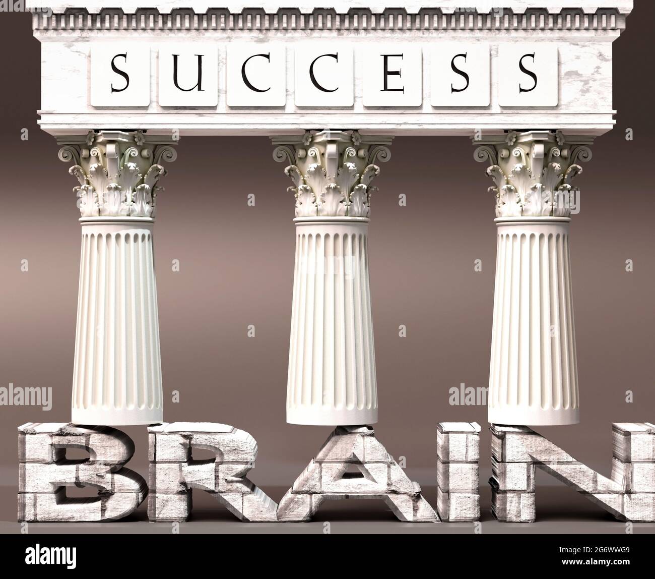 Brain as a foundation of success - symbolized by pillars of success ...
