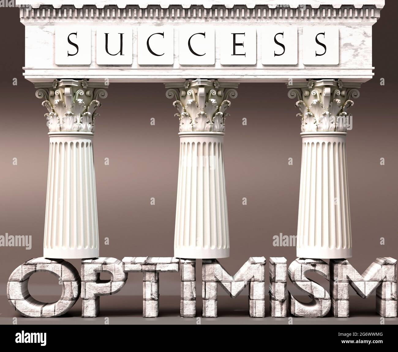Optimism as a foundation of success - symbolized by pillars of success ...