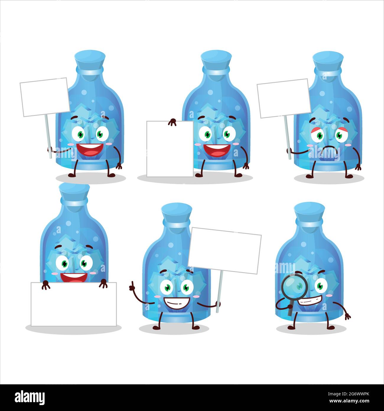 Magic potion blue bottle cartoon character bring information board ...