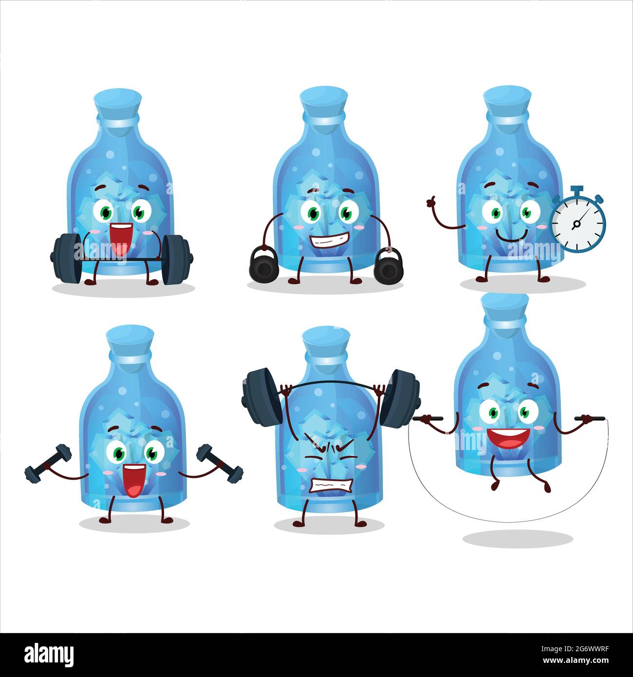 A healthy magic potion blue bottle cartoon style trying some tools on ...