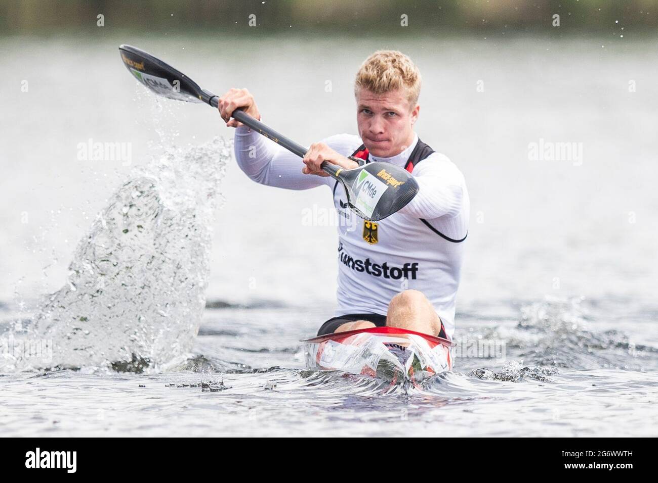 Potsdam, Germany. 05th July, 2021. Canoeist Jacob Schopf paddles his ...