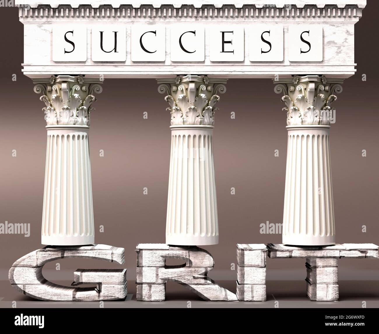 Grit as a foundation of success - symbolized by pillars of success ...