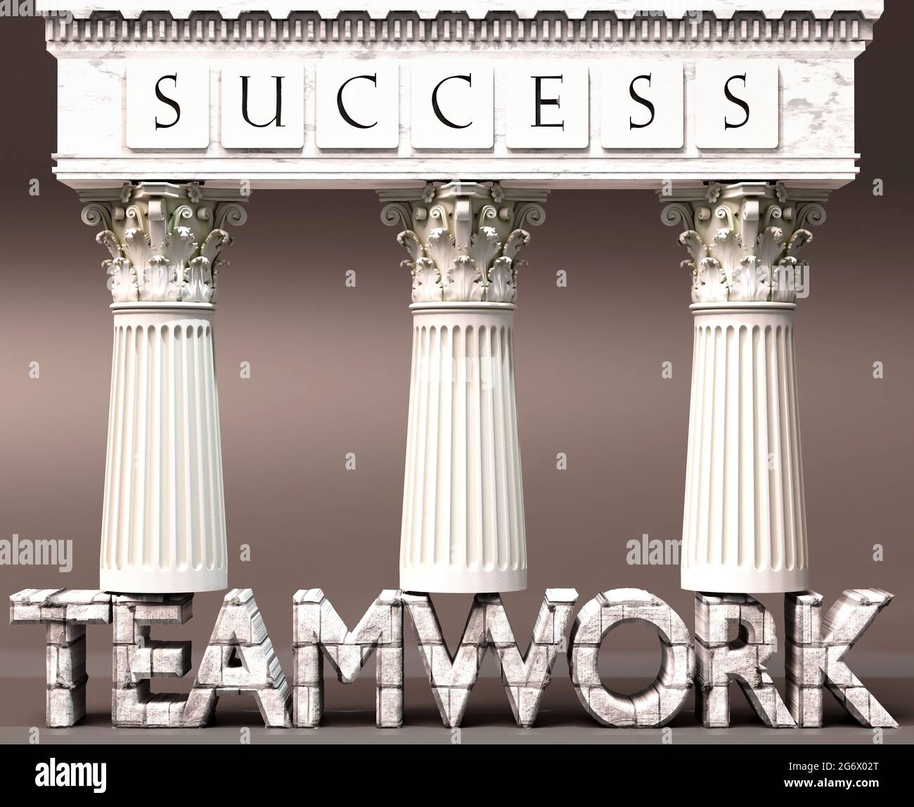 Teamwork as a foundation of success - symbolized by pillars of success ...