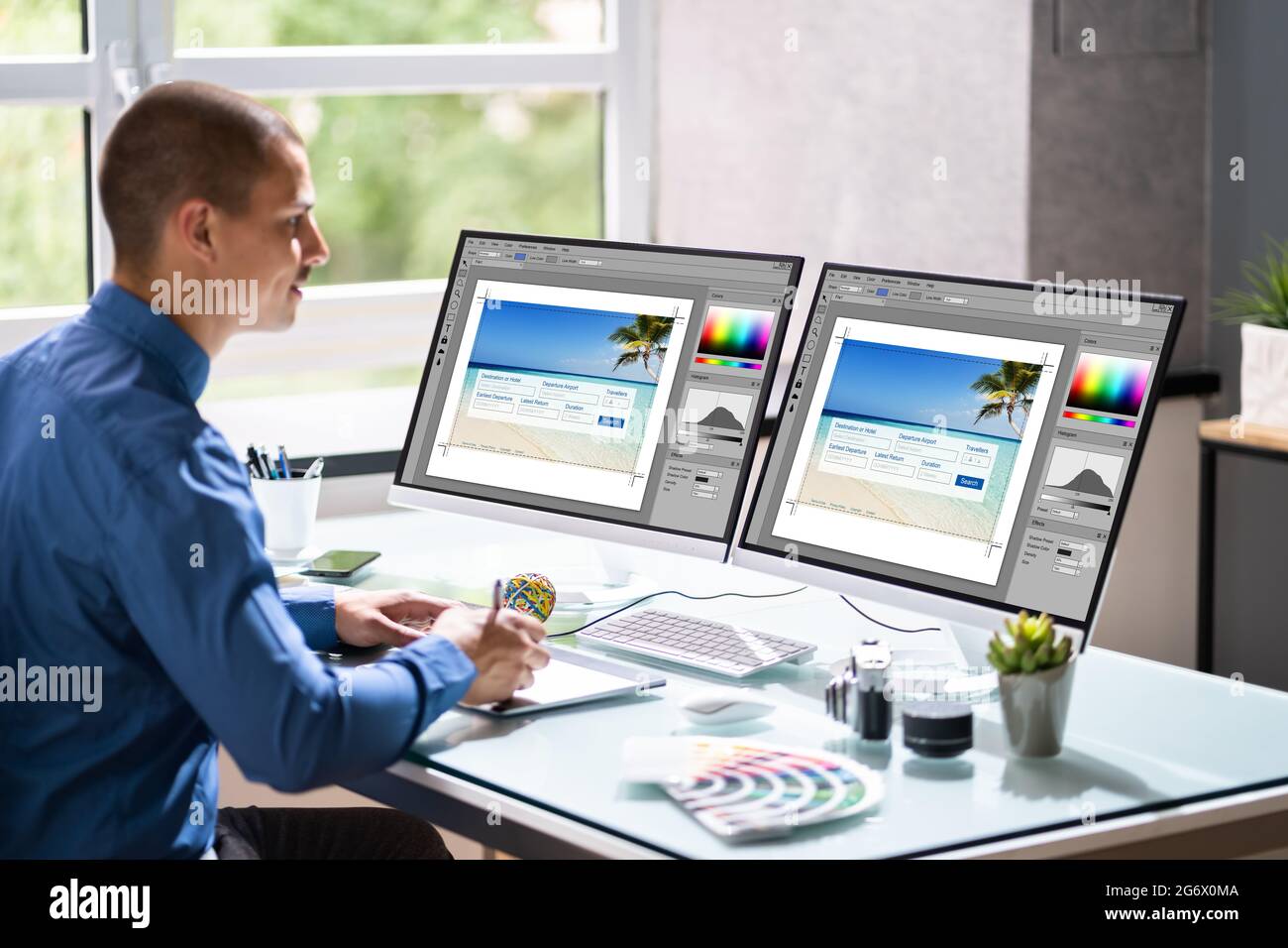 Graphic Web Designer Artist Using Computer To Design Stock Photo - Alamy