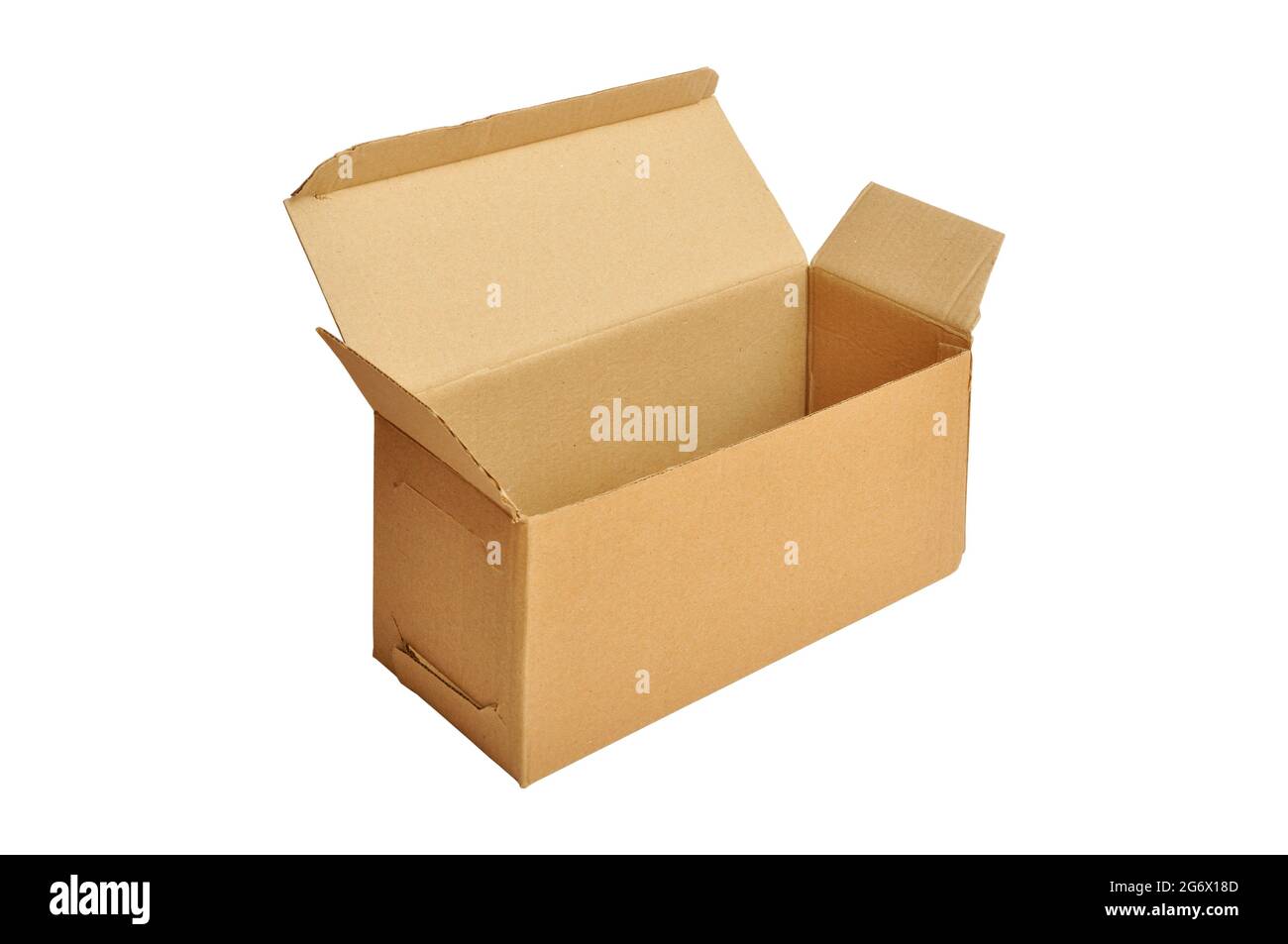 Beige rectangular cardboard box with open lid of corrugated cardboard ...