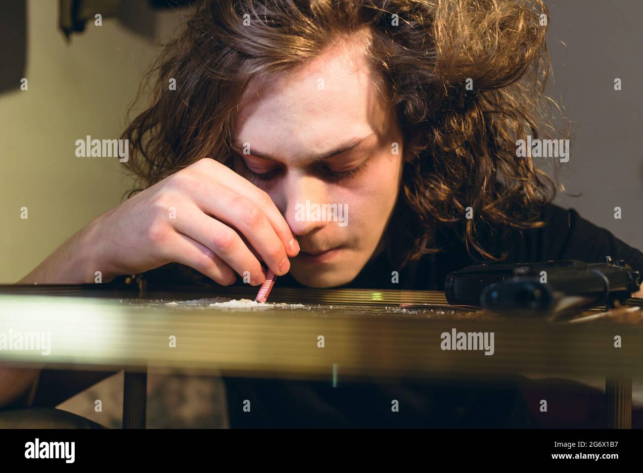 Close Up Young Man Snorting Cocaine High Resolution Stock Photography ...