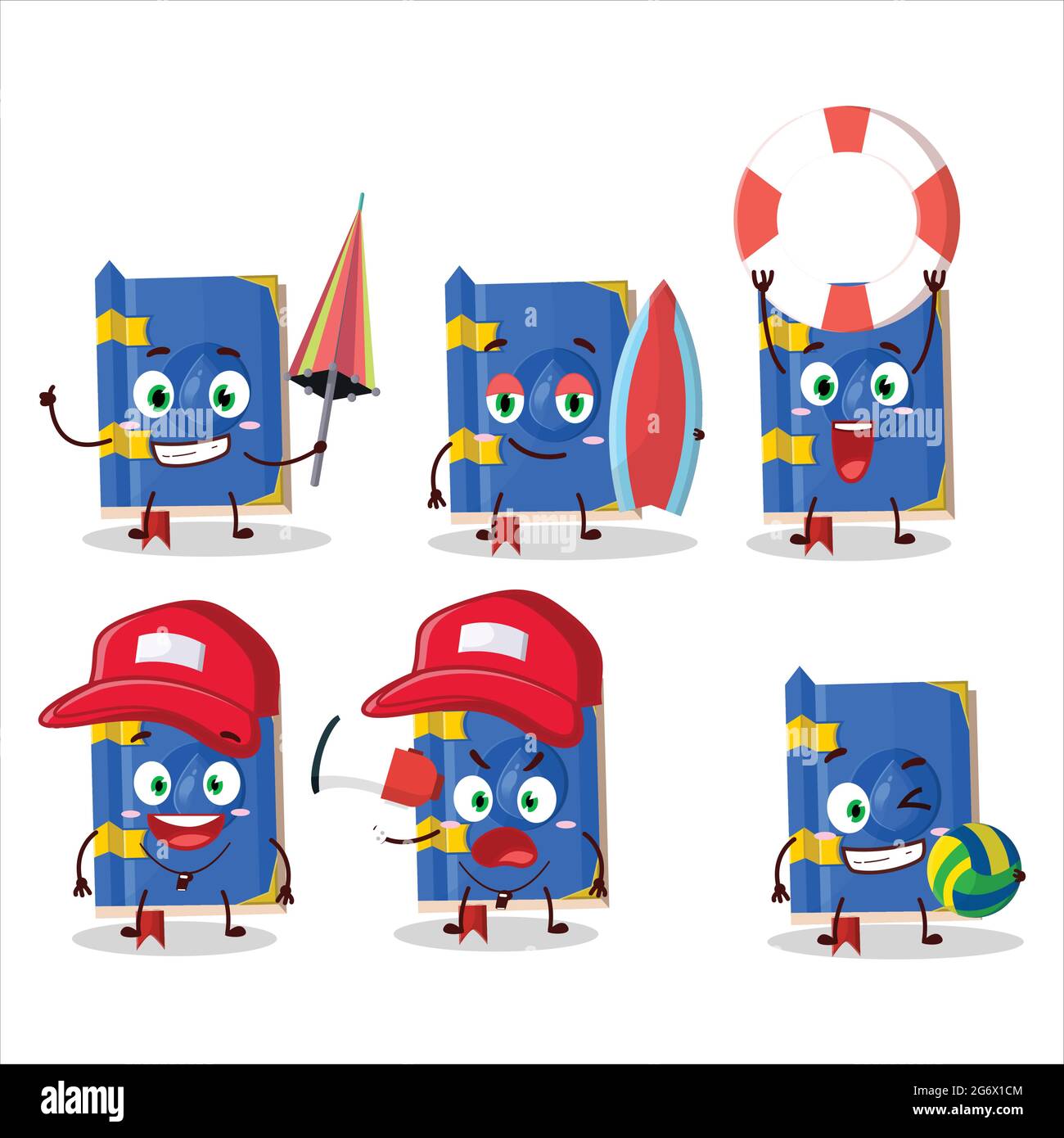 Happy Face water book of magic cartoon character playing on a beach ...