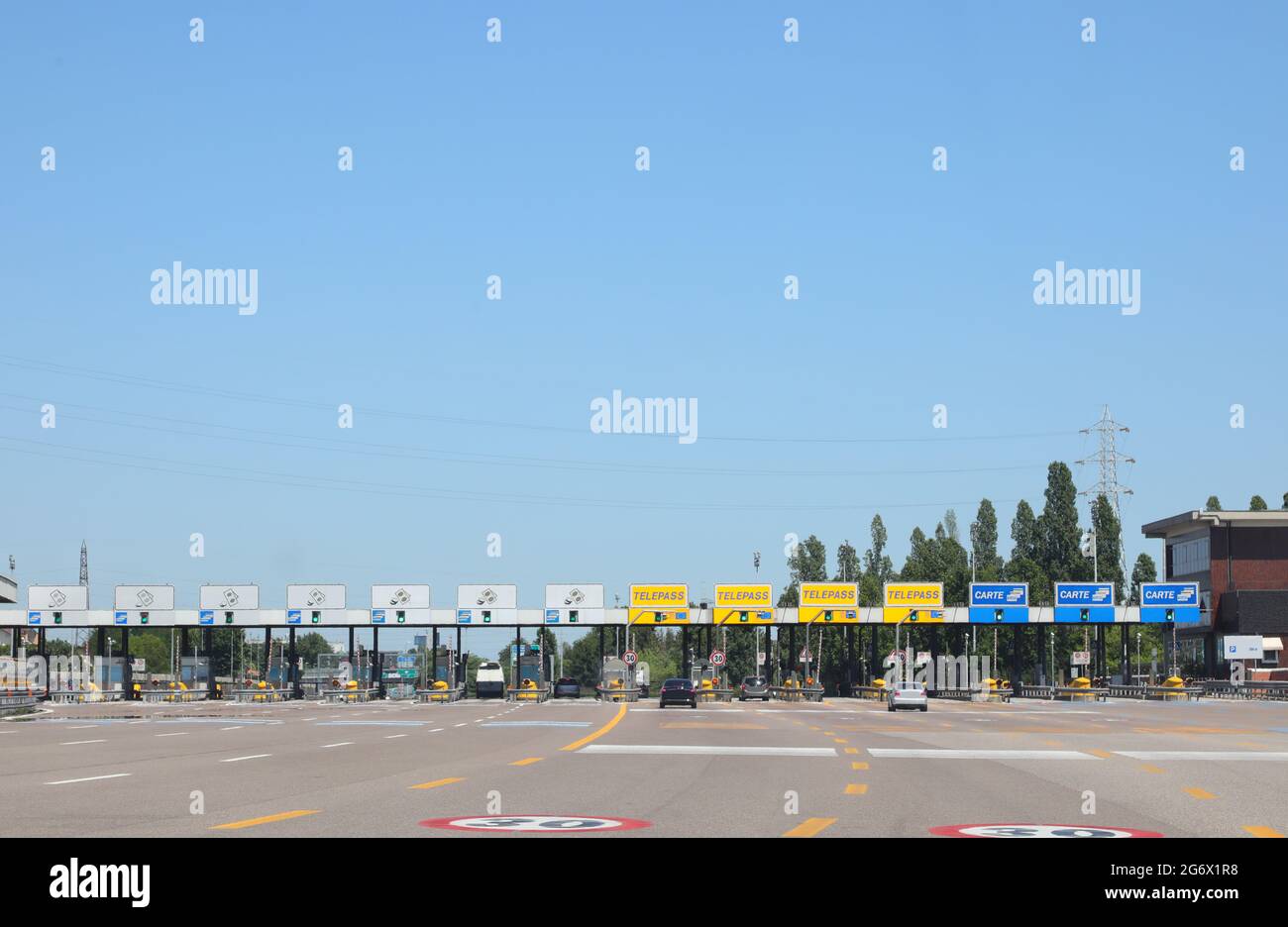 Mestre, VE, Italy - July 5, 2020: toll booth of the Italian motorway ...
