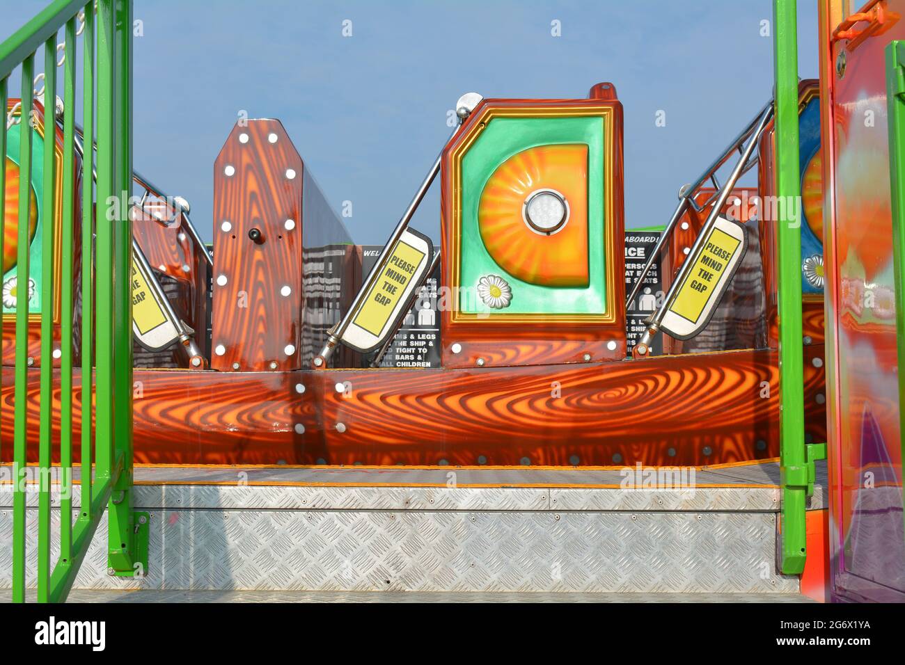 Bright and colourful imagery on an amusement park ride on South Parade ...