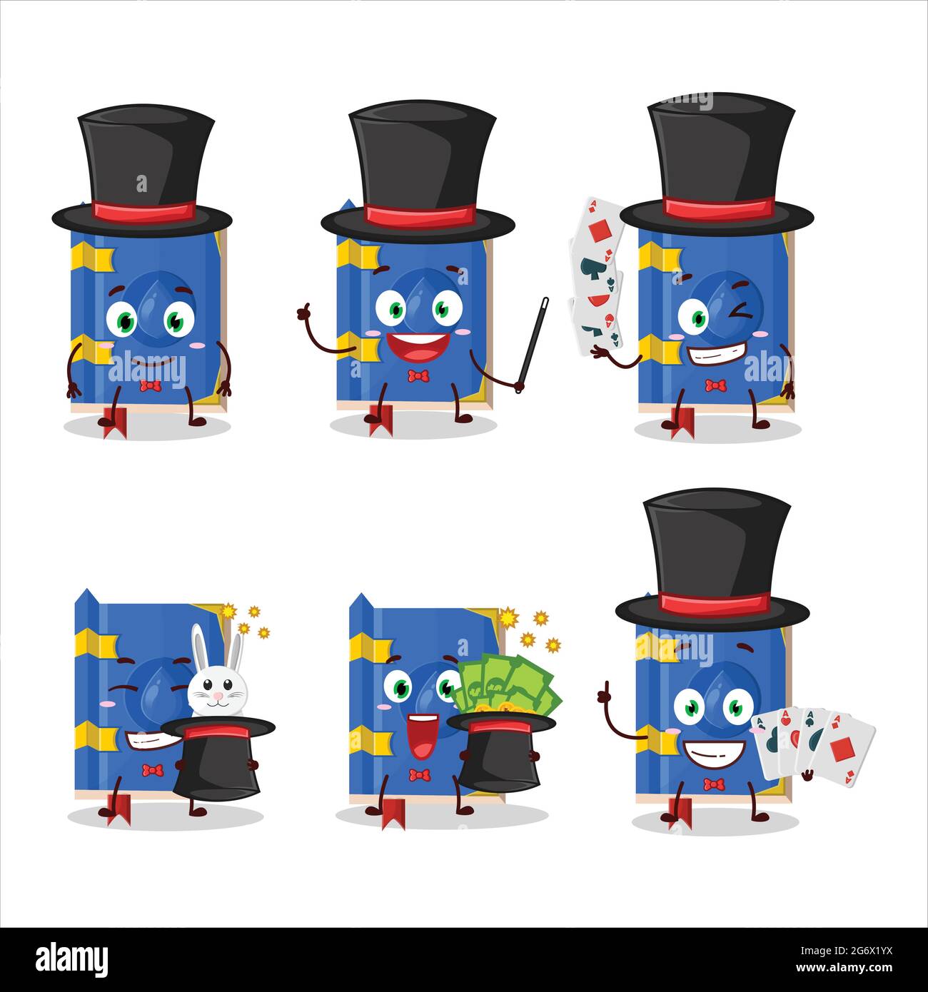 A water book of magic Magician cartoon character perform on a stage ...